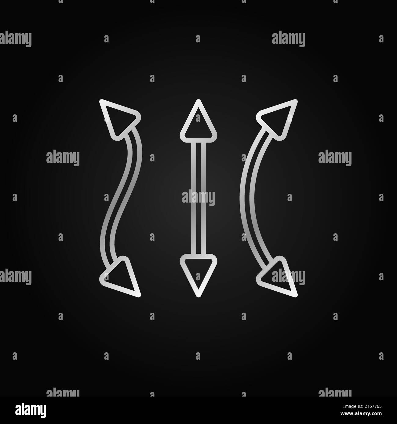 Spike piercing barbells vector silver linear icon or symbol on dark ...