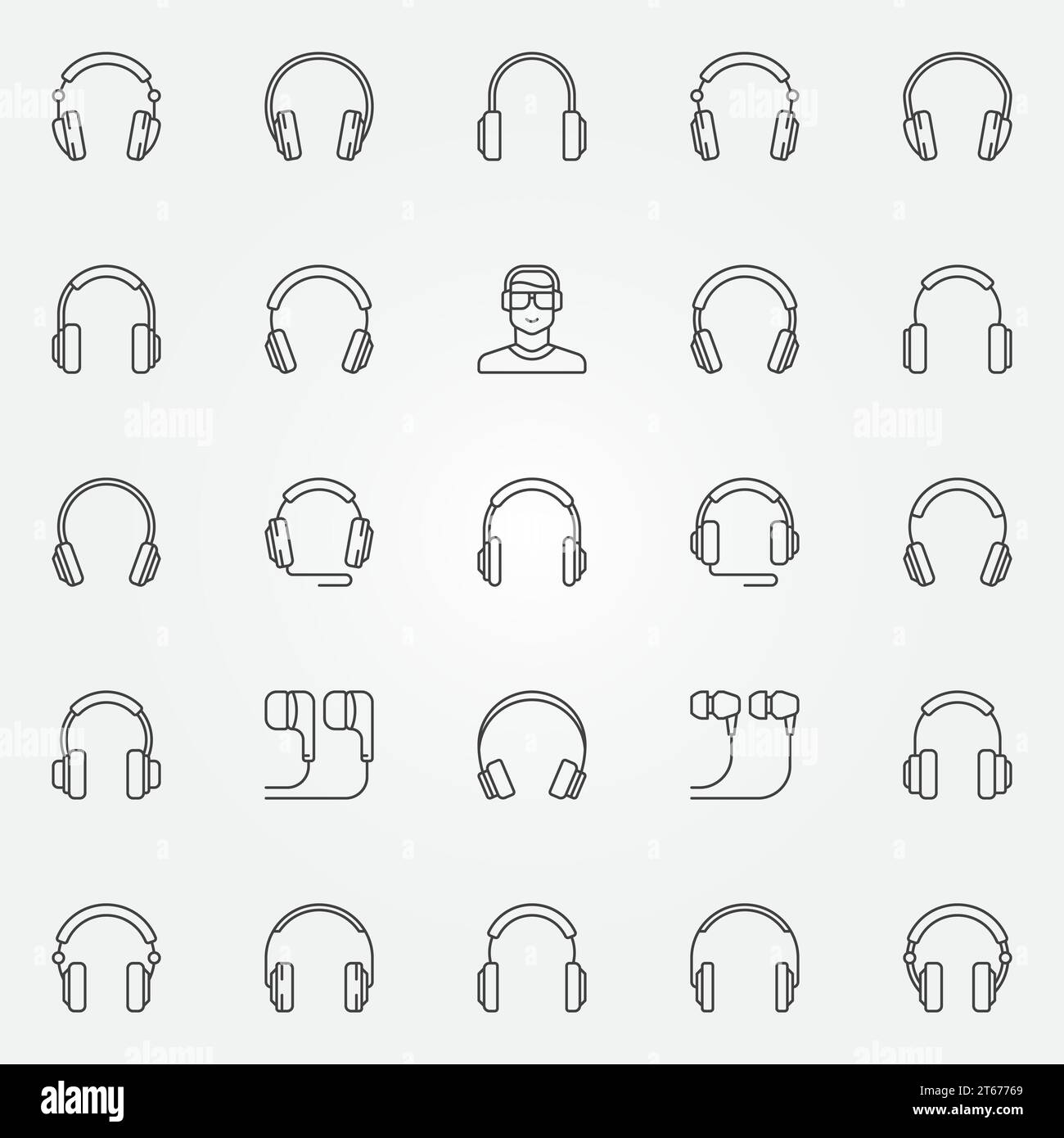 Headphones icons set. Vector earphones and headphone concept symbols or ...