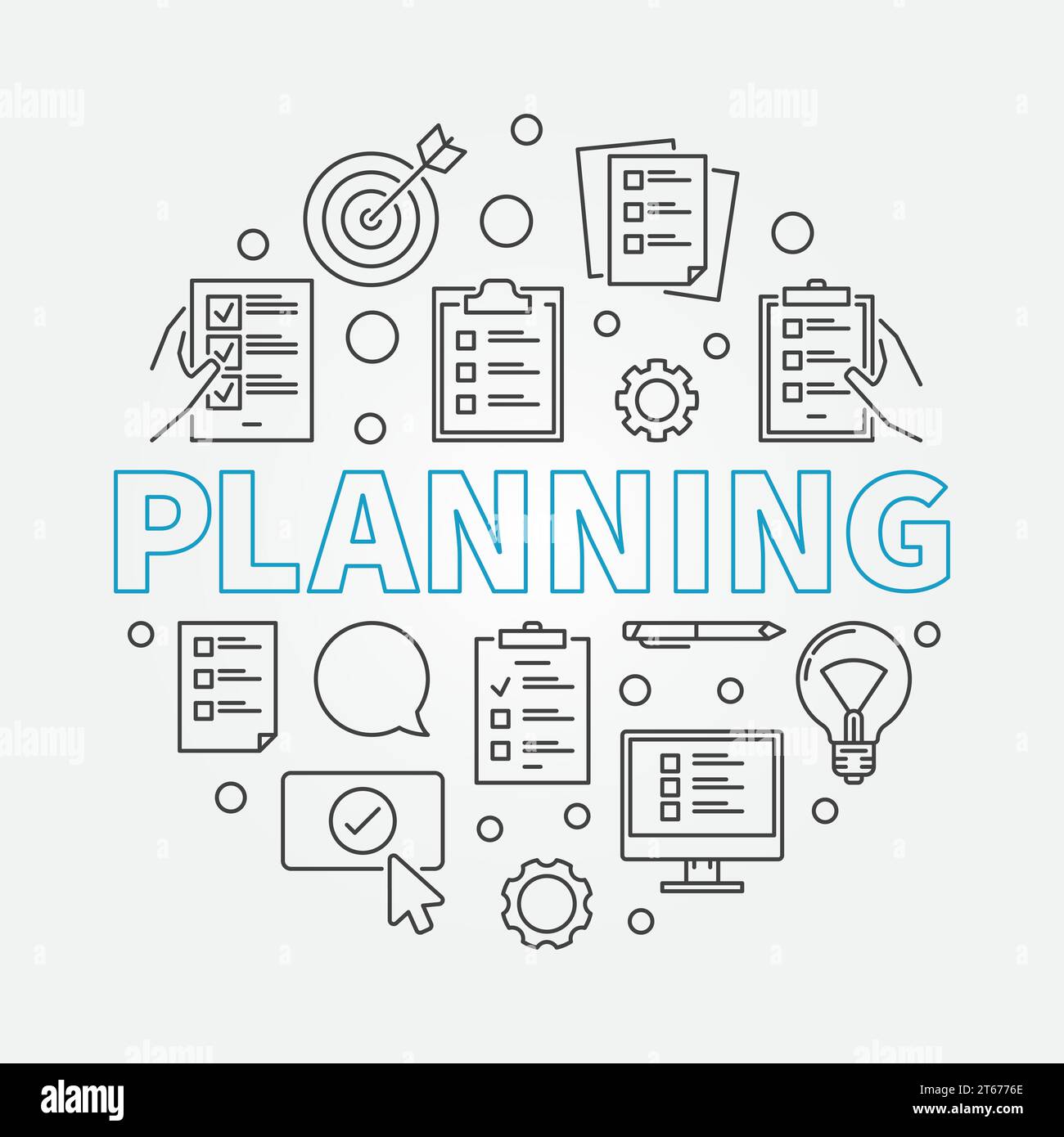 Planning vector concept round illustration made with outline checklist ...