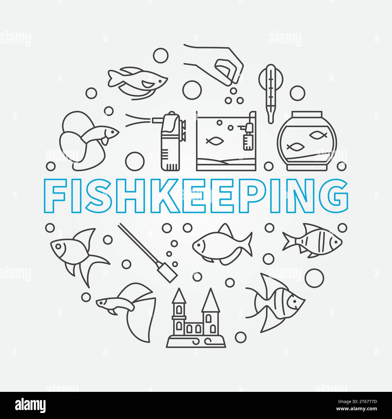 Fishkeeping vector round concept illustration made of aquarium ...