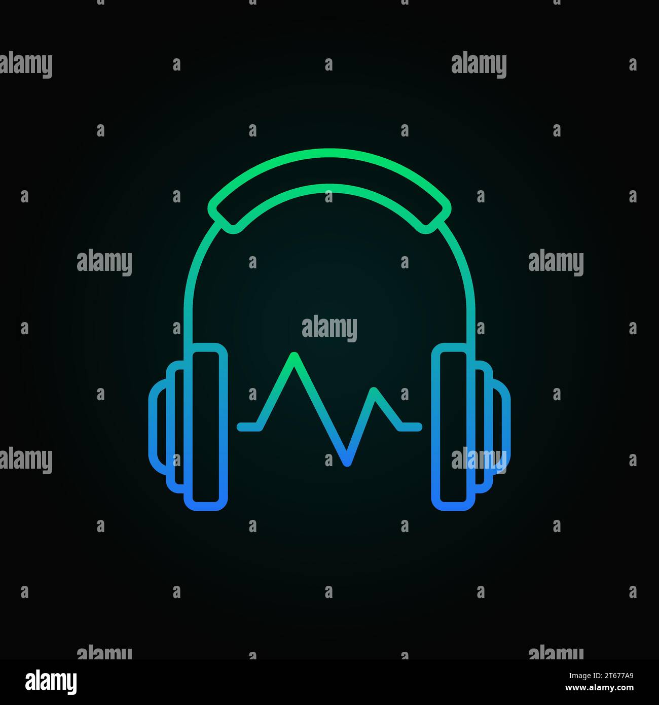 Headphone with sound wave vector colored symbol or icon in outline ...