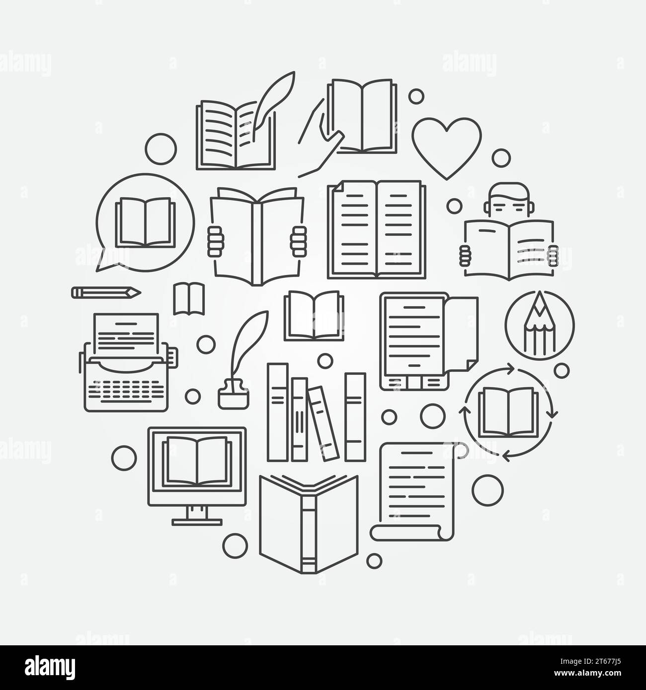 Literature outline illustration. Vector books reading or education ...