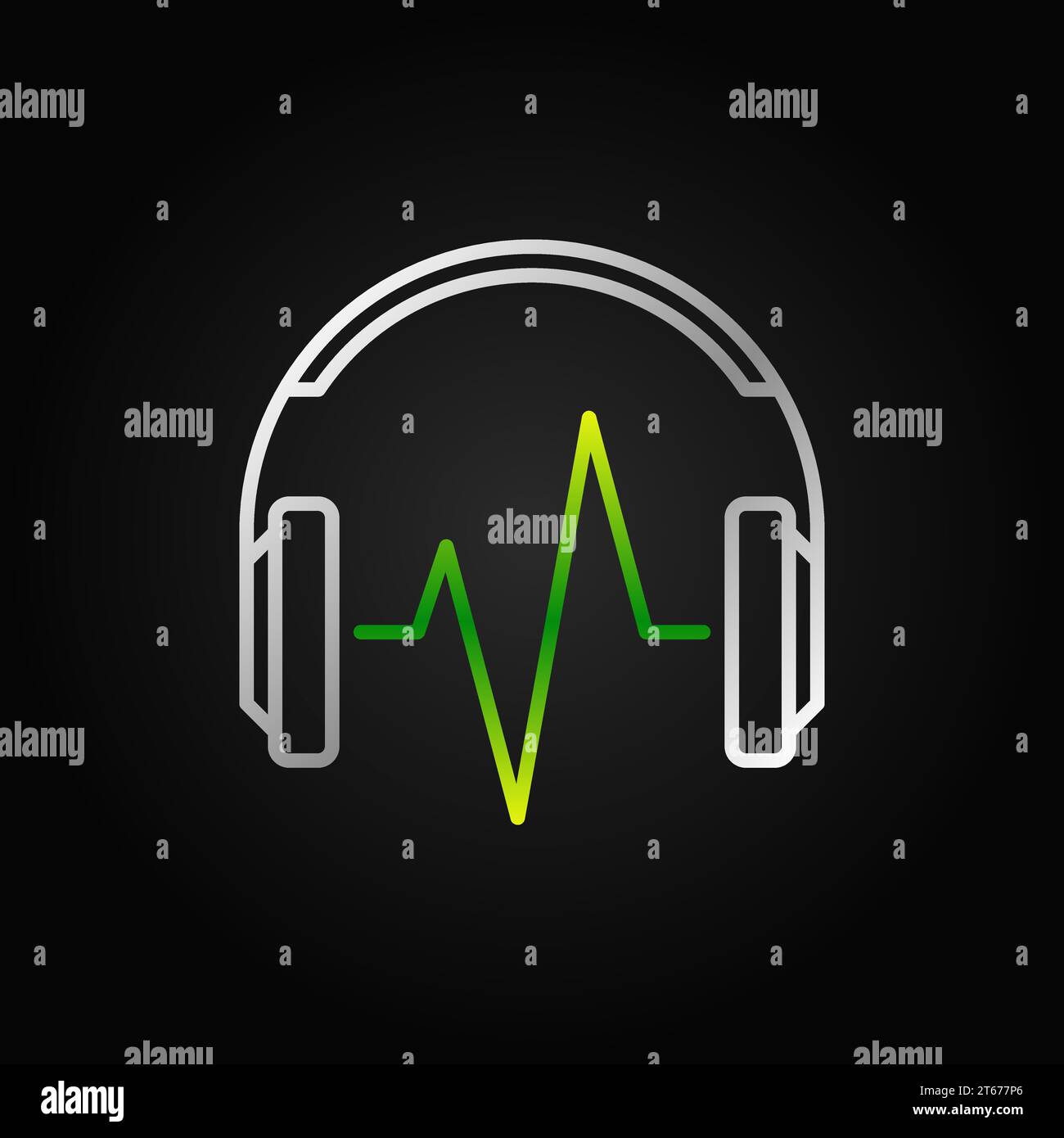 Silver Headphone with green music wave vector linear icon or symbol on ...