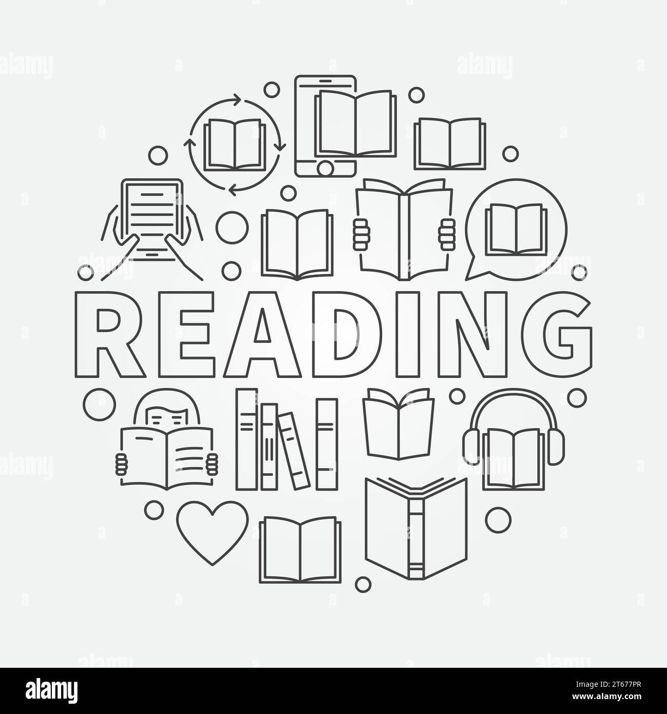 Reading round line illustration. Vector read books concept sign made ...
