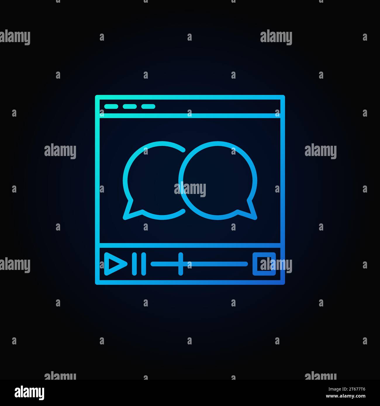 Blue video player with speech bubbles icon. Vector online video courses ...