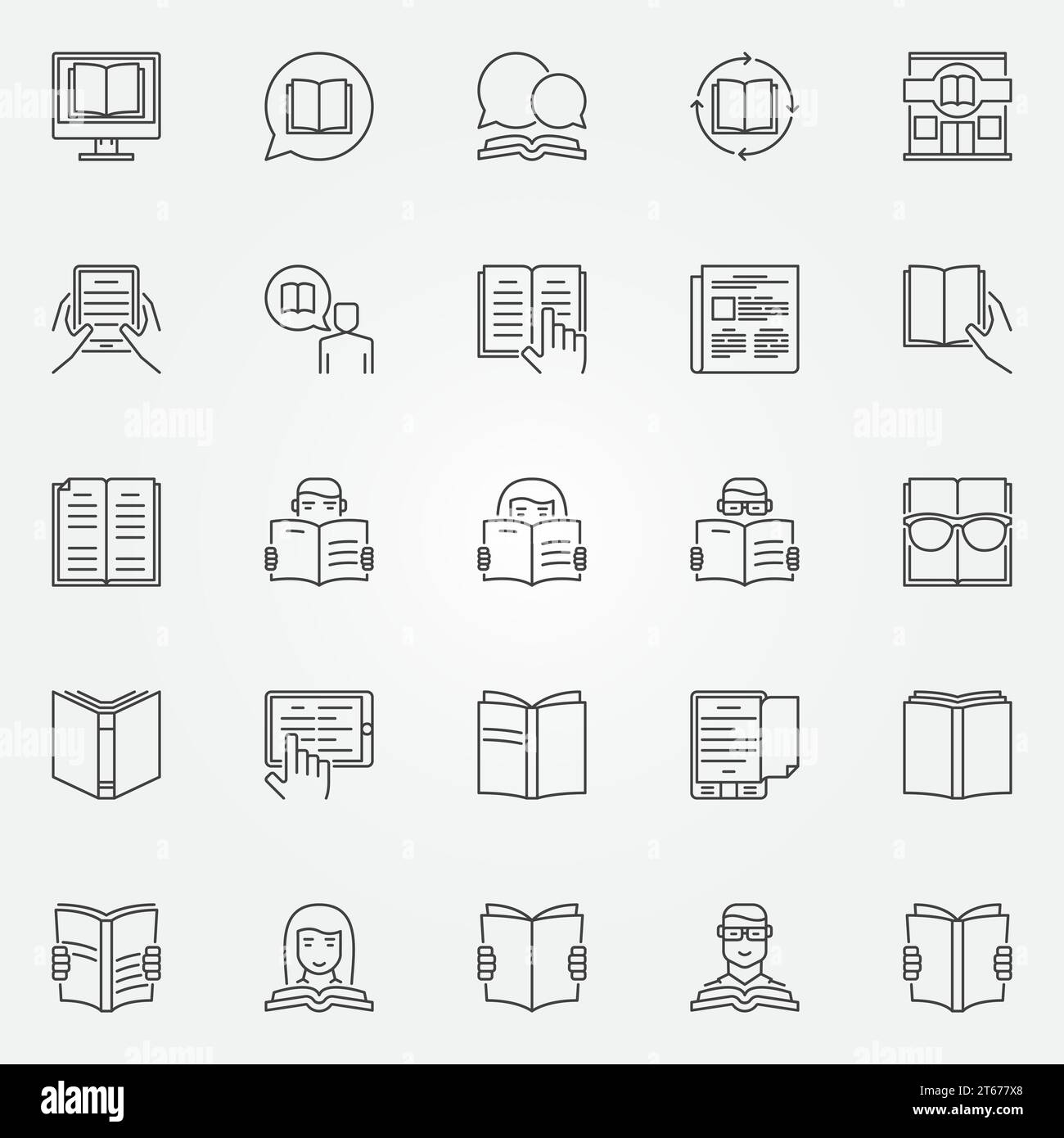 Reading icons vector set. Book reading concept signs or design elements ...