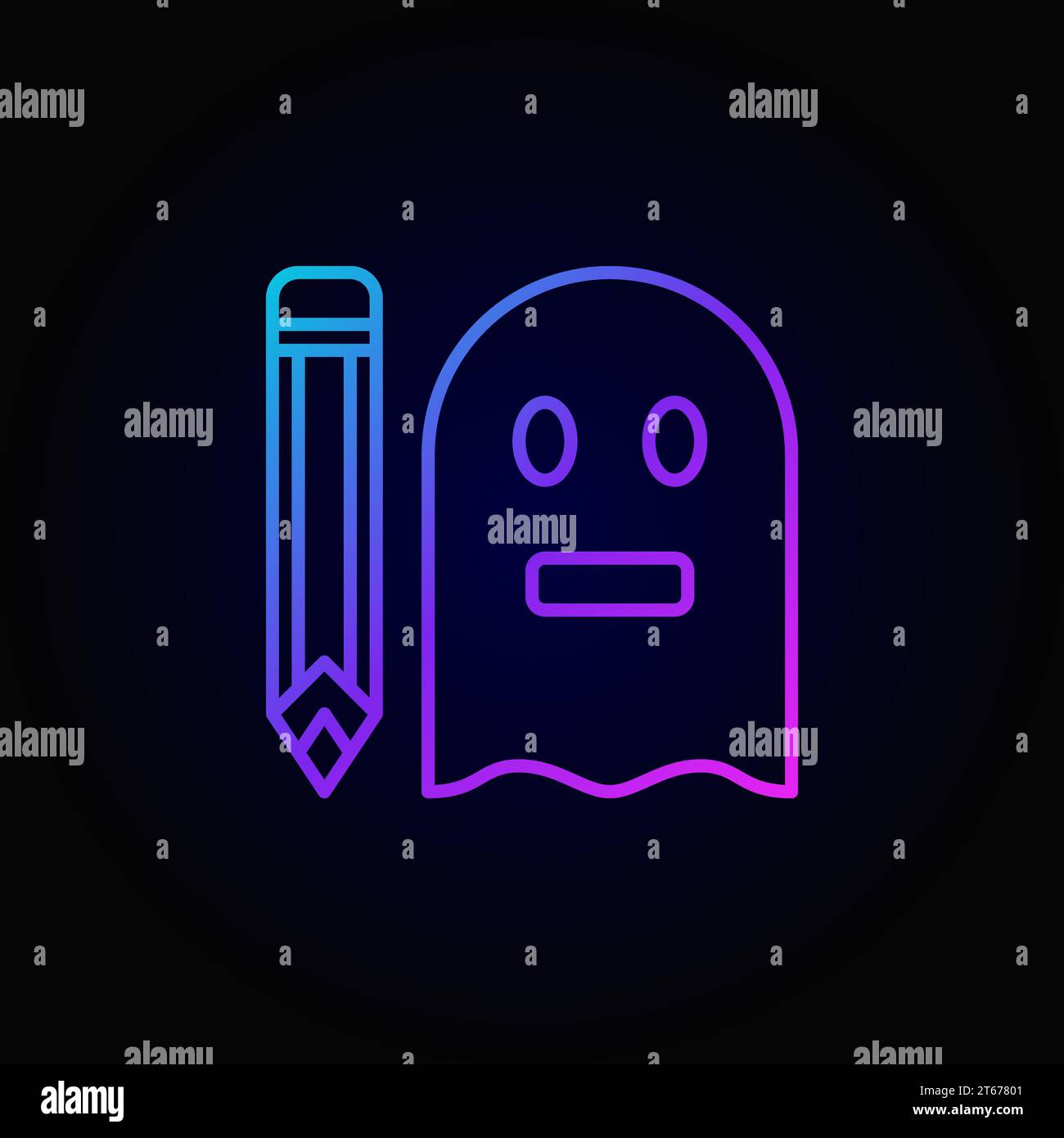 Colorful ghostwriter outline concept icon. Vector ghost with pencil ...