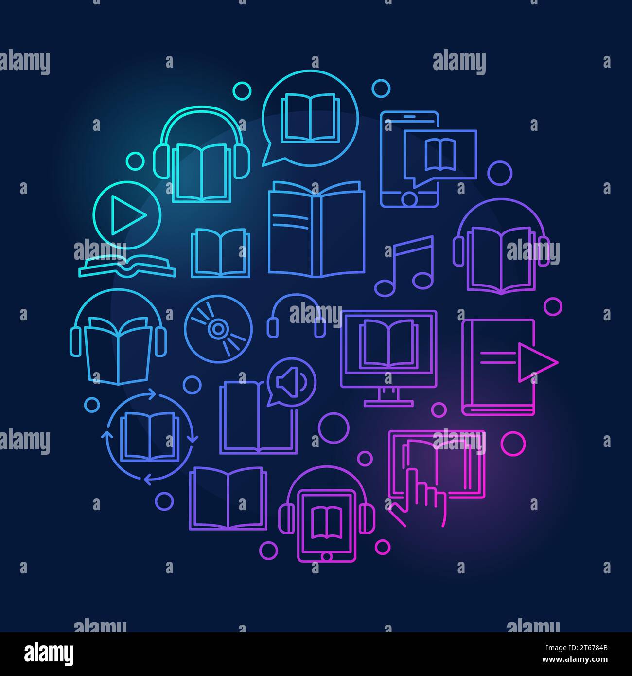 Audiobook colorful illustration. Vector book with headphones outline ...