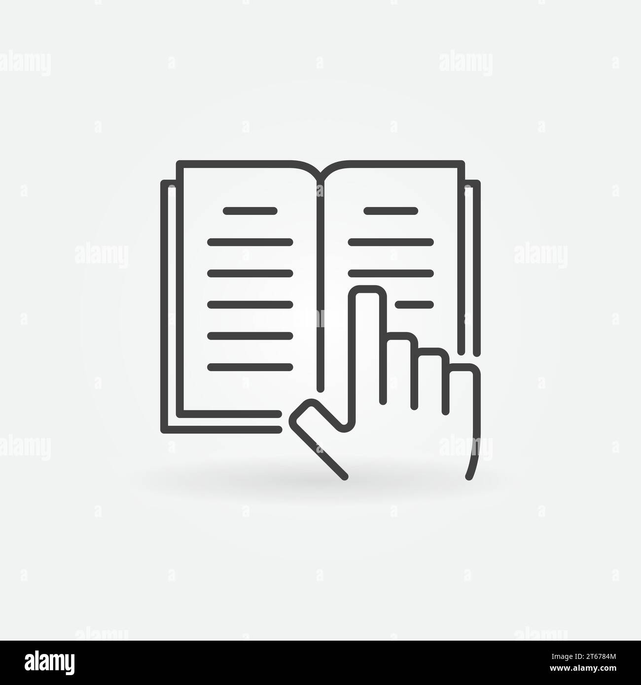 Book and hand icon - vector reading symbol or design element in thin ...