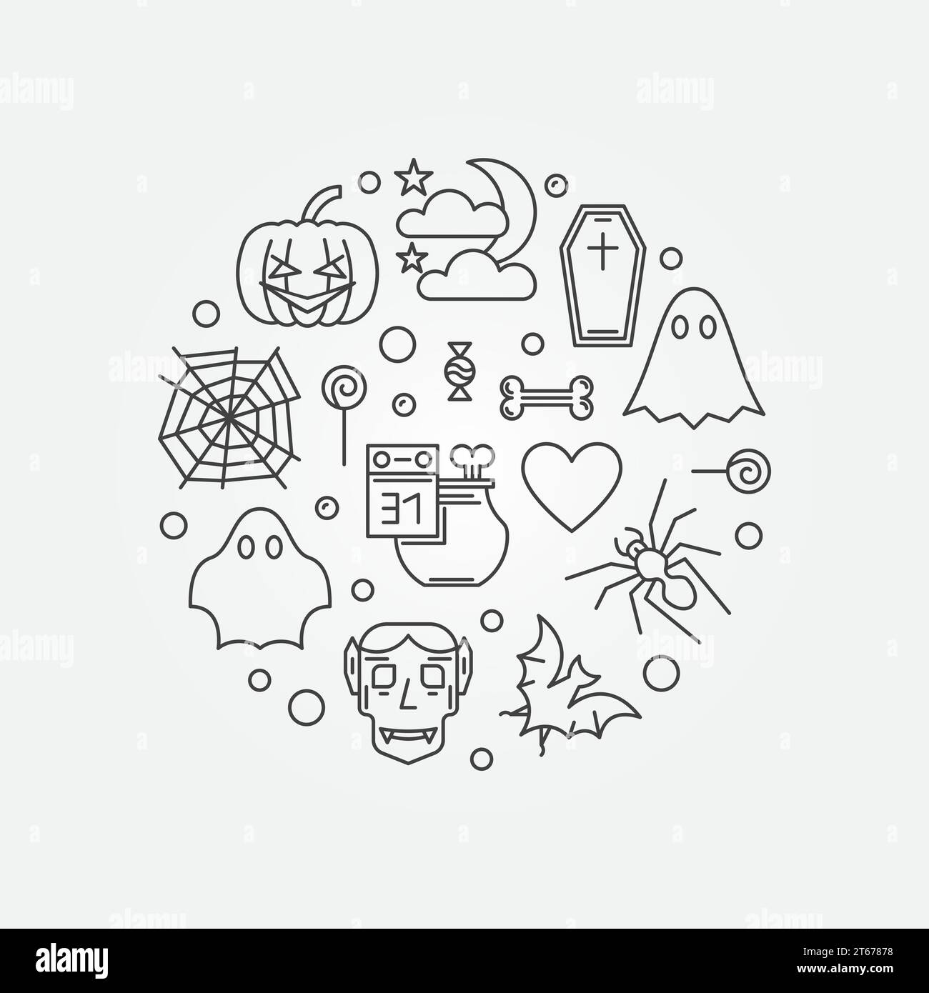 Halloween circular vector minimal illustration made with funny ...