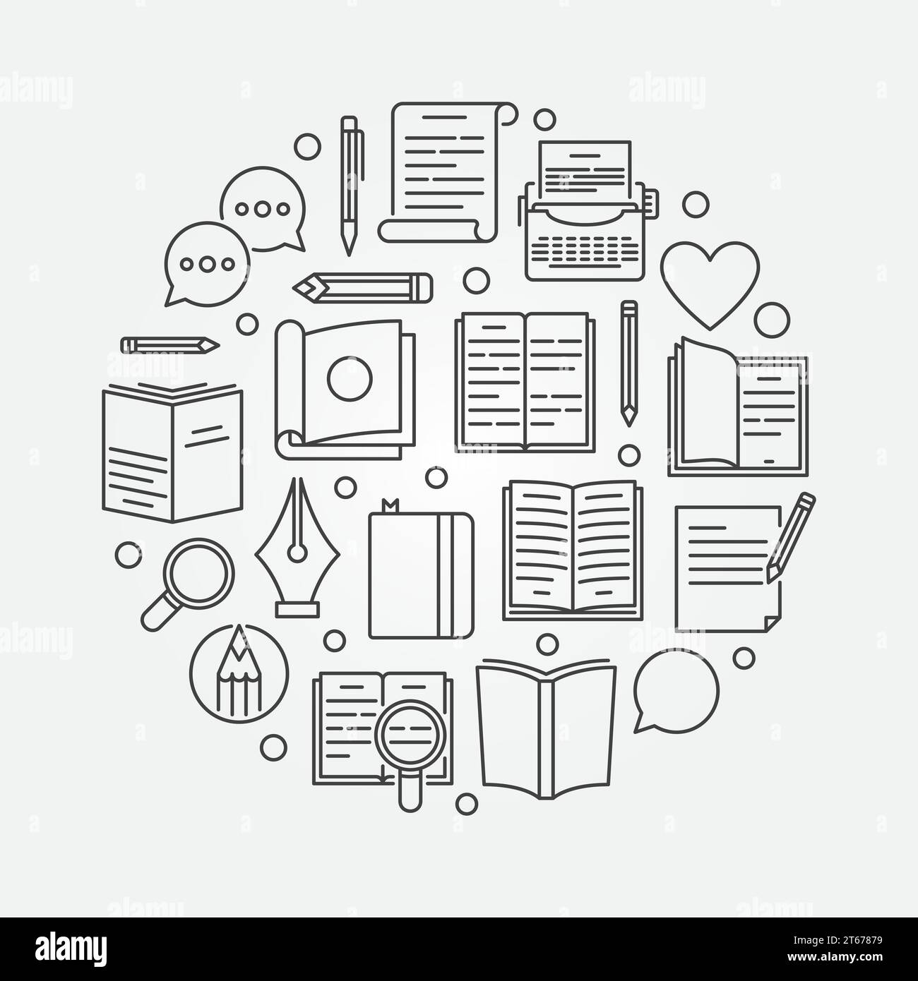 Reading or literature circular illustration - vector round symbol made ...