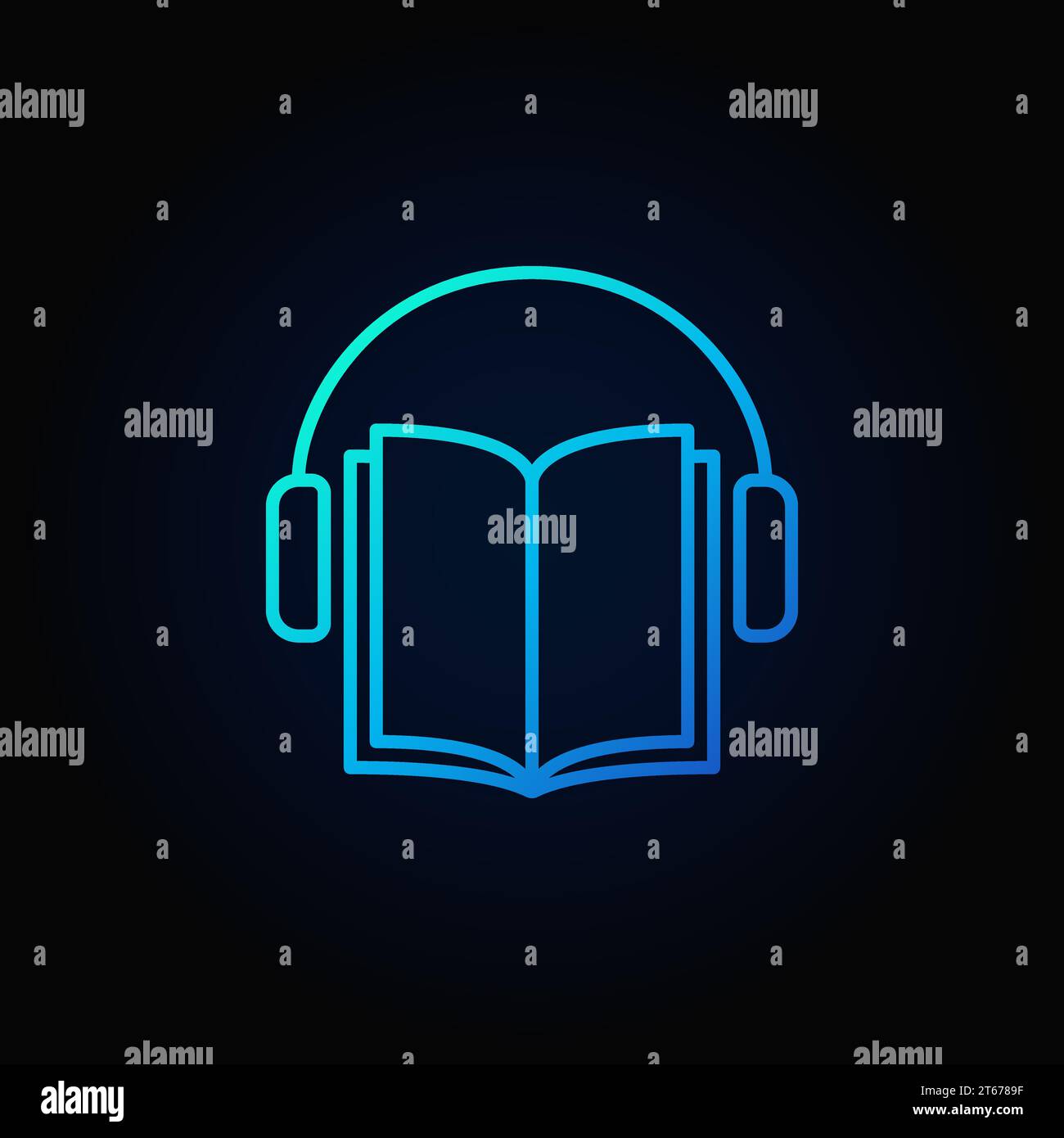 Audiobook Vector Blue Icon Headphones With Book Concept Symbol In Thin