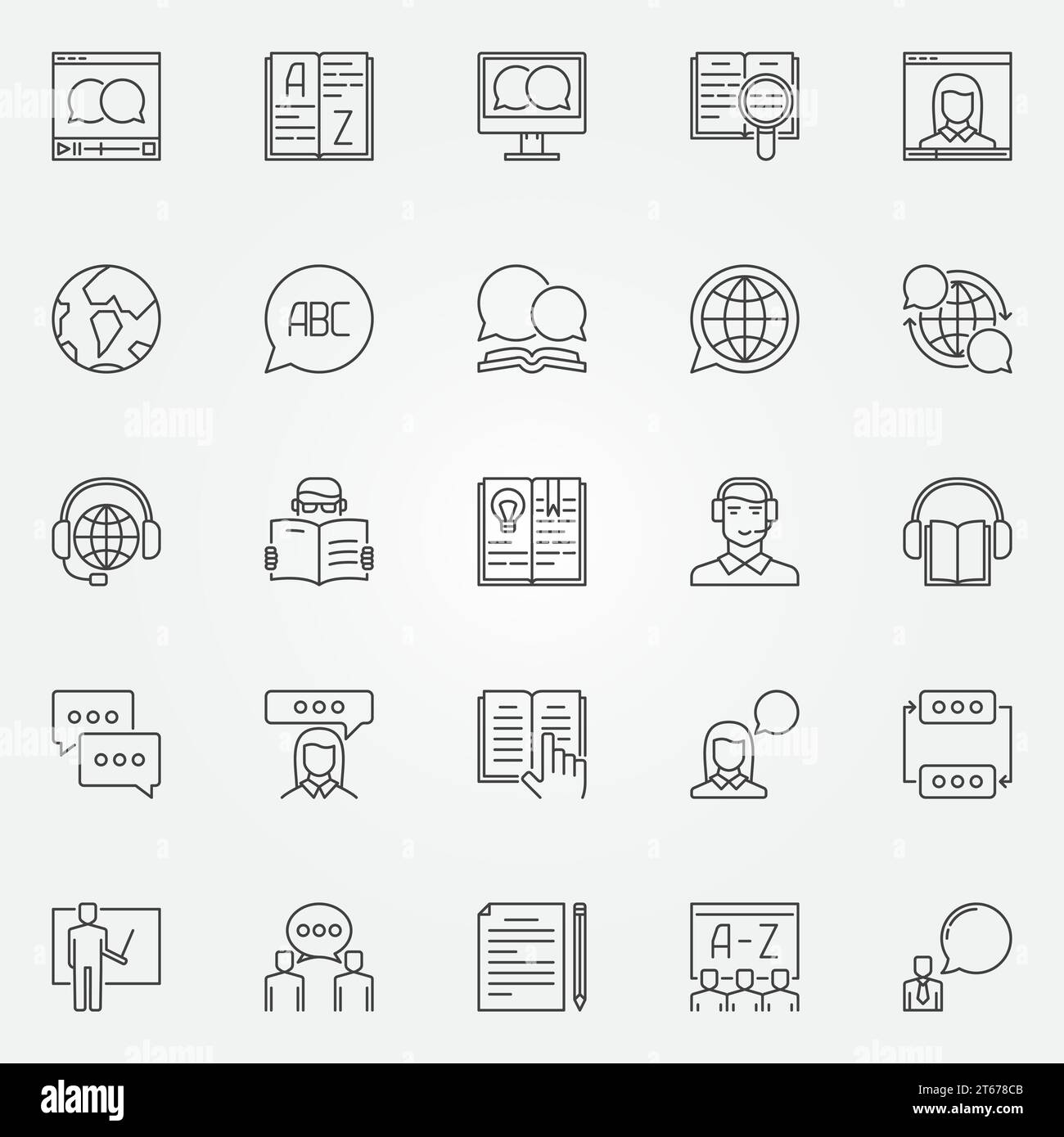 Language learning outline icons. Vector set of learning a foreign ... Language learning outline icons. Vector set of learning a foreign ...