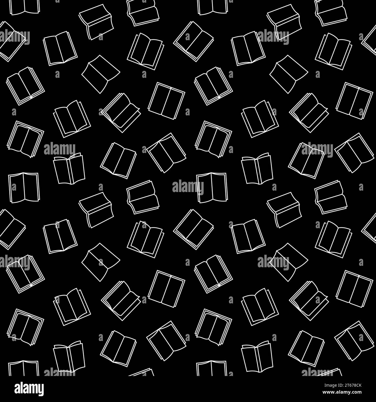Open book vector seamless pattern with black background in thin line ...