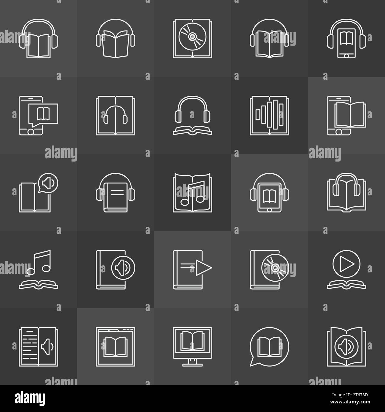 Audio book icons set - vector outline audiobooks and e-books signs on ...
