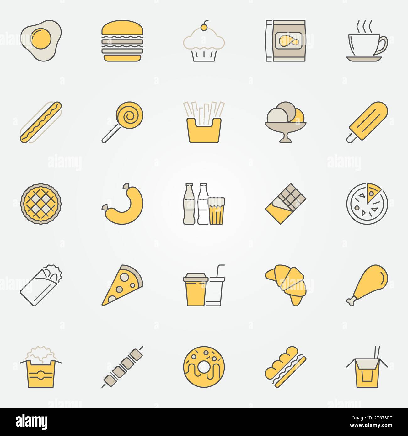 Fast Food colorful icons set. Vector unhealthy junk food creative ...