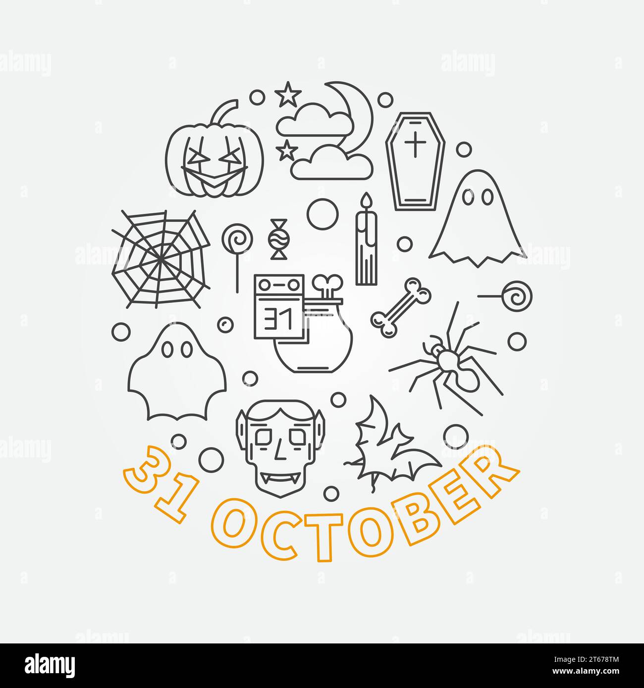 31 October Holiday round outline illustration. Vector Halloween poster ...