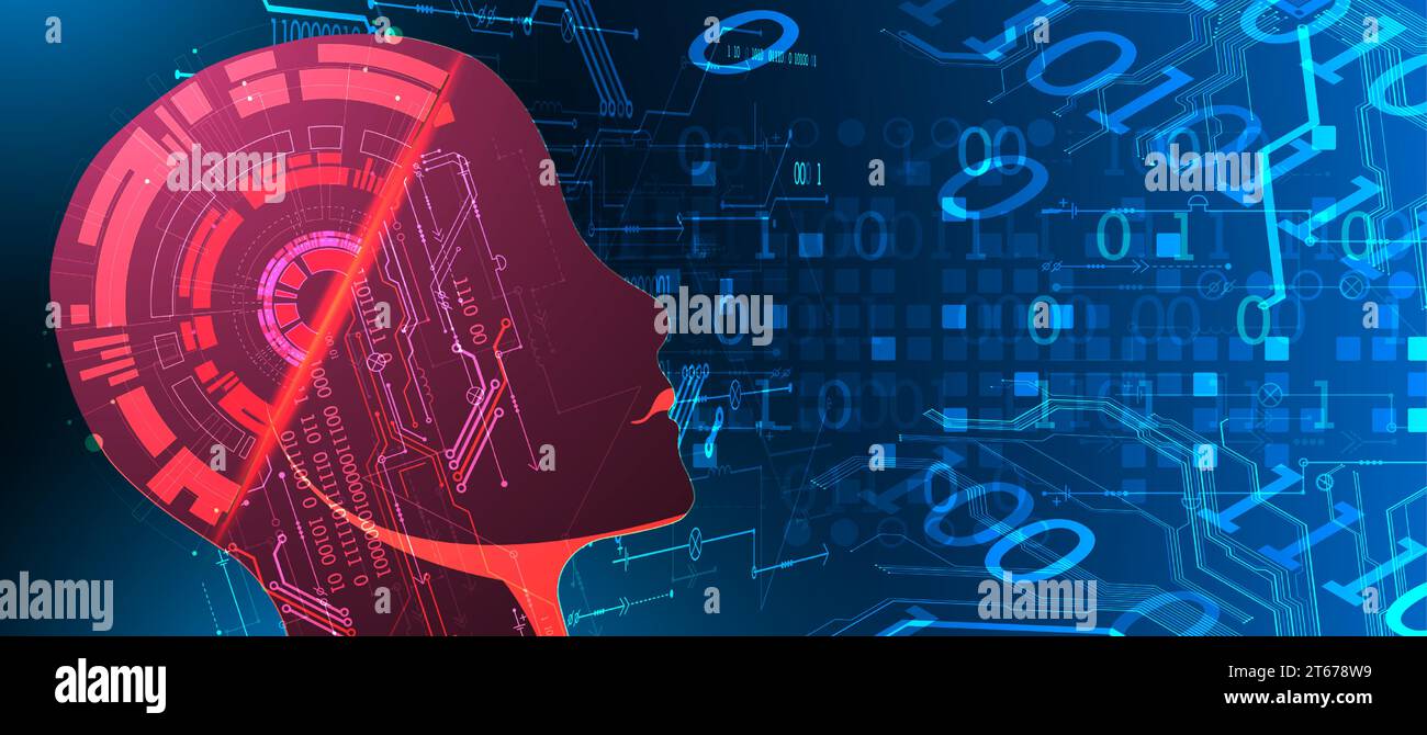 Artificial Intelligence. Technical background with a silhouette of a ...