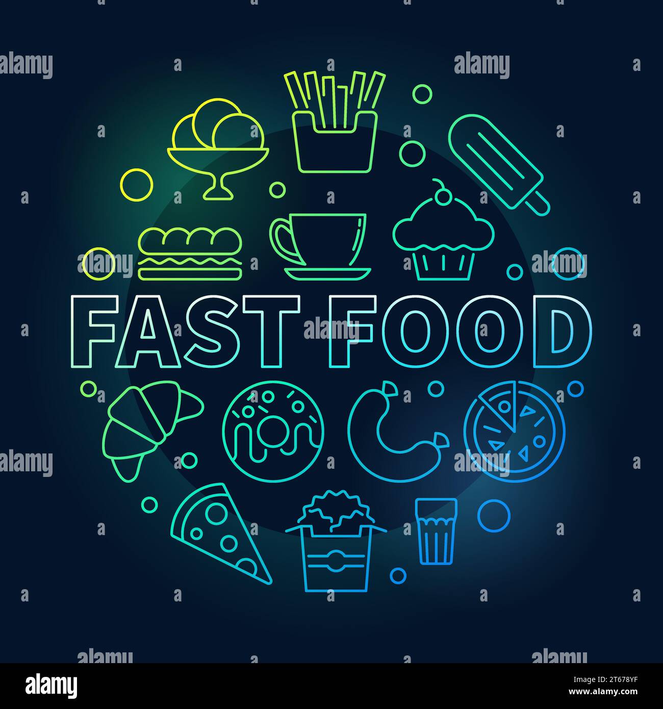 Fast food round colorful symbol. Vector illustration made with linear ...