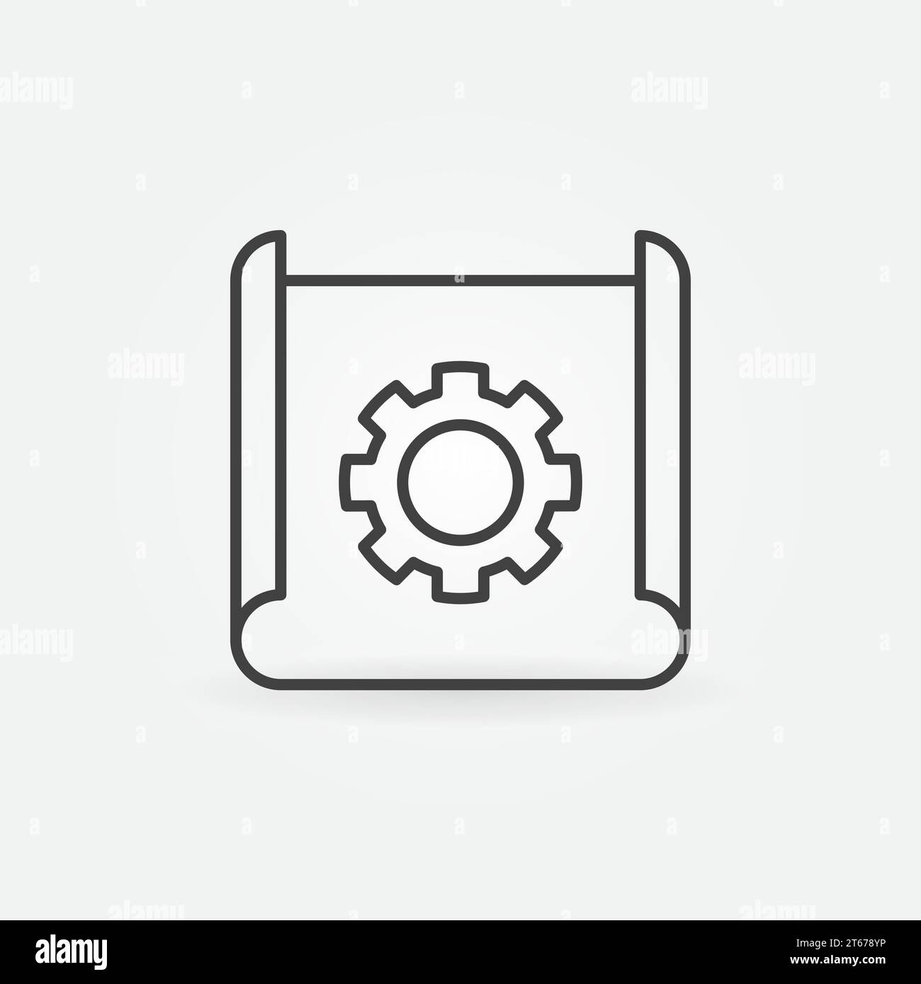 Technical documentation thin line icon. Vector paper with cogwheel concept symbol in thin line ...