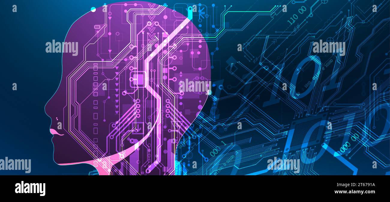 Artificial Intelligence. Technical background with a silhouette of a ...