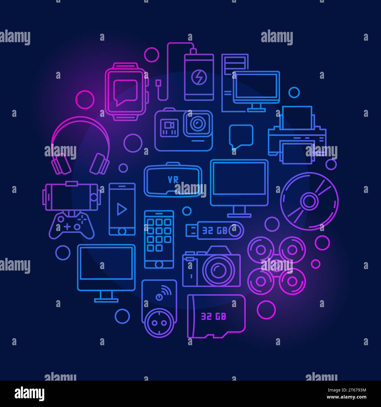 Gadgets bright round illustration. Vector colorful symbol made with ...