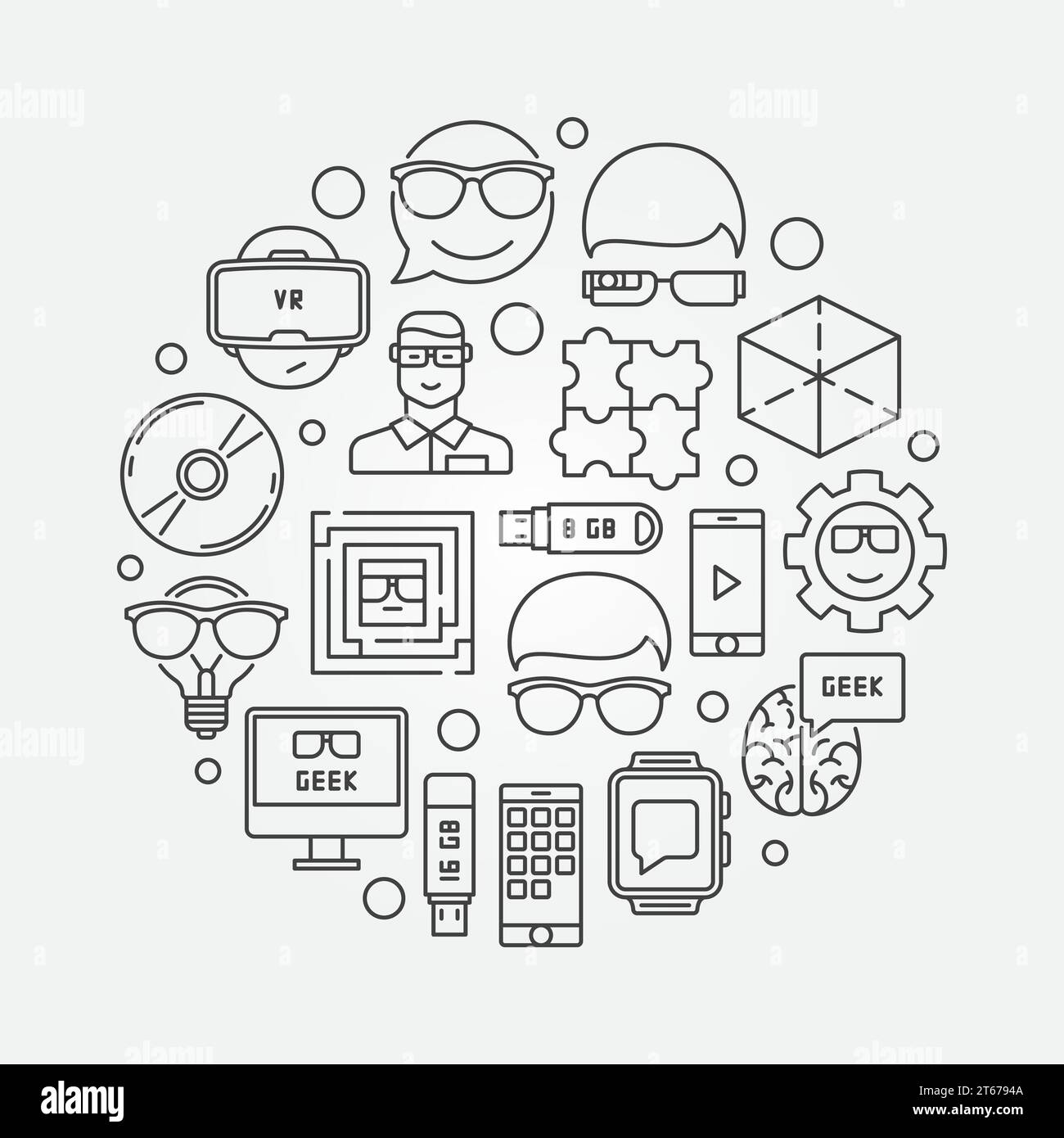 Geek outline circular illustration - vector creative technology symbol ...
