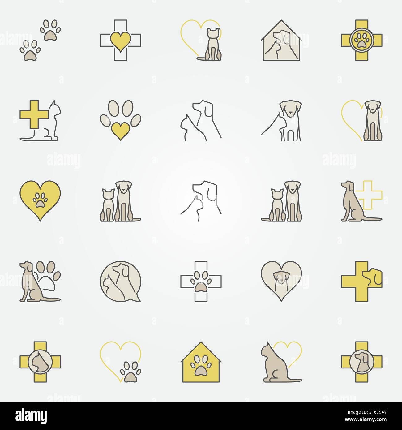 Veterinary medicine colored icons. Vector cat and dog vet symbols or ...