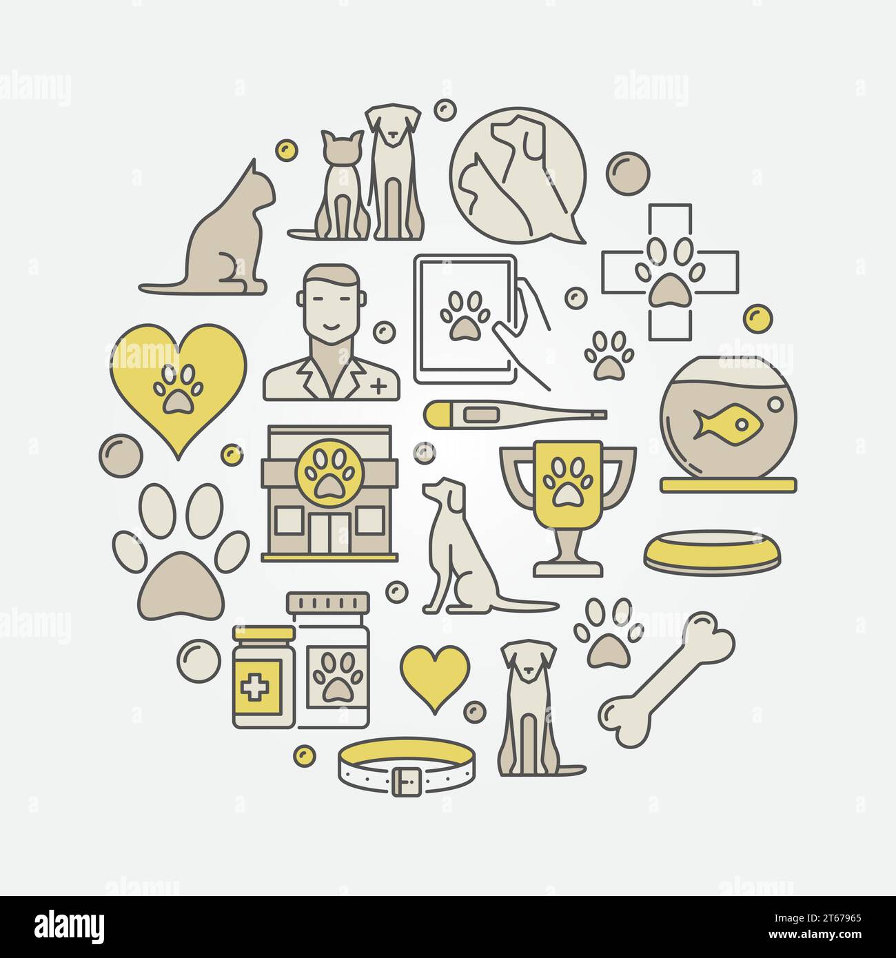 Circular veterinary clinic illustration - vector colorful vet pet ...