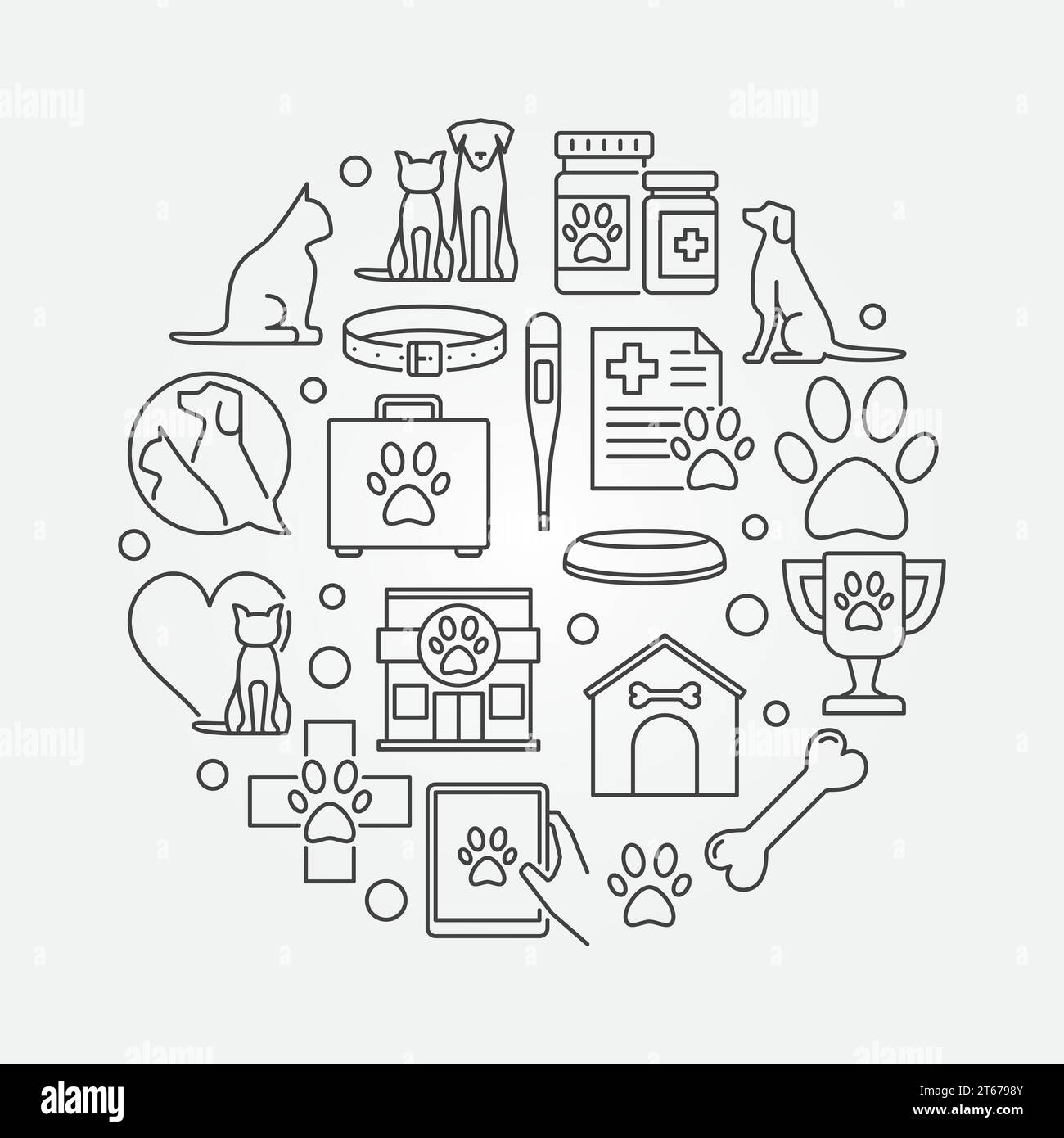 Pet care veterinary hospital illustration. Vector round pet vet symbol ...