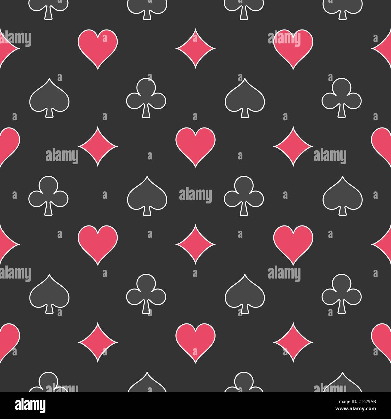 Card suits dark pattern. Vector seamless texture made with hearts ...