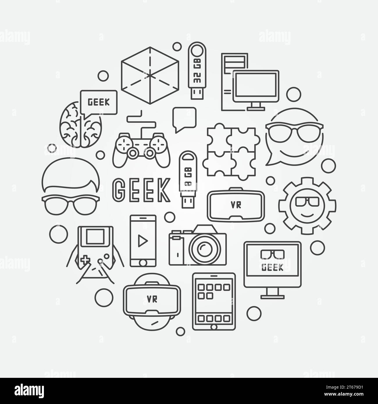Round Geek Illustration Vector Computer Nerd Concept Line Symbol Stock Vector Image And Art Alamy