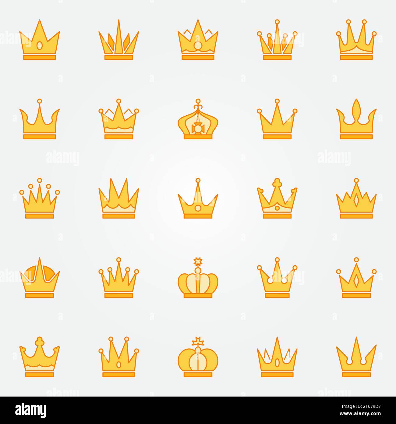 Crown yellow icons. Vector collection of colorful crowns. Creative ...