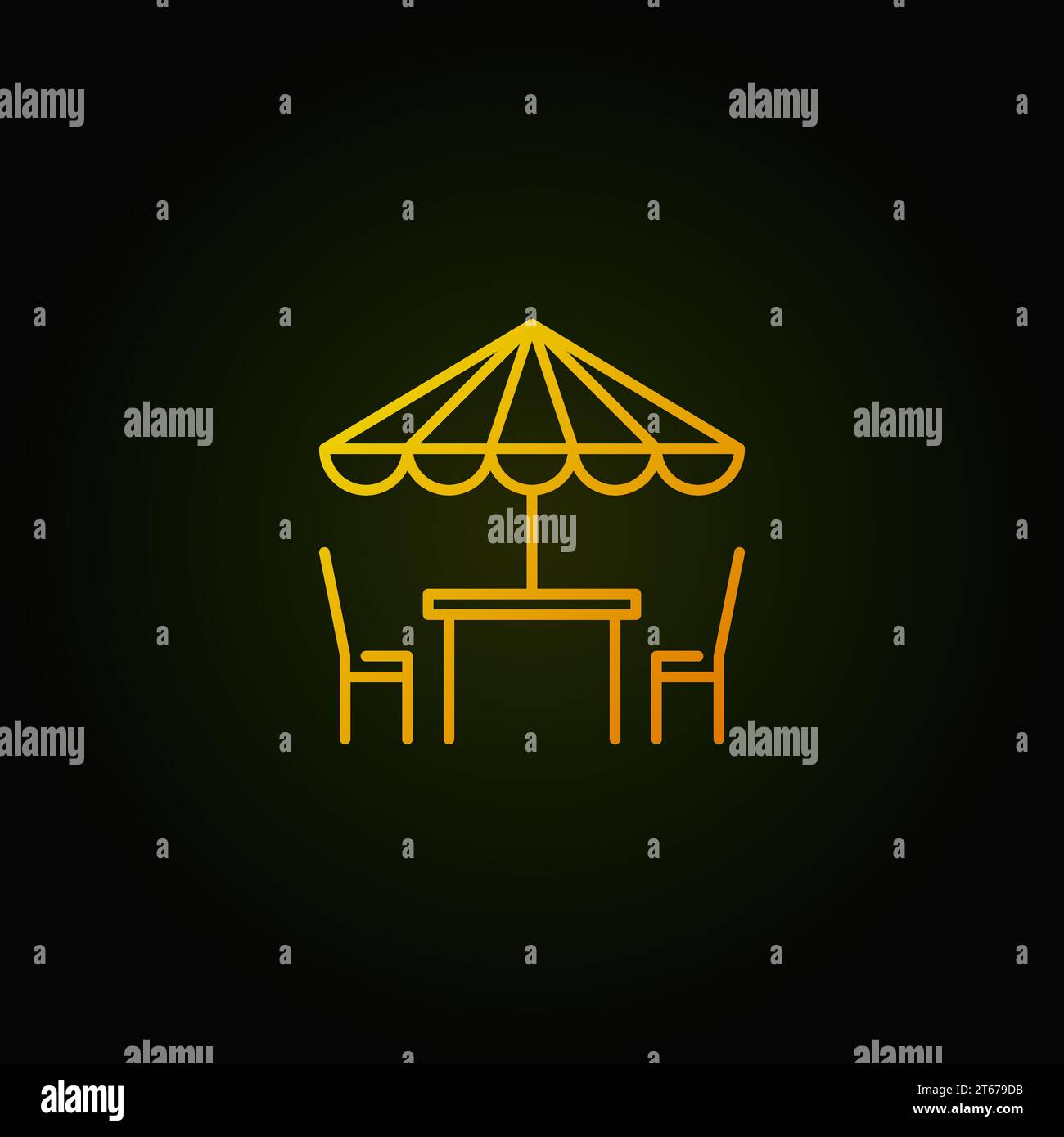 Street cafe yellow icon. Vector table with umbrella and chairs concept ...