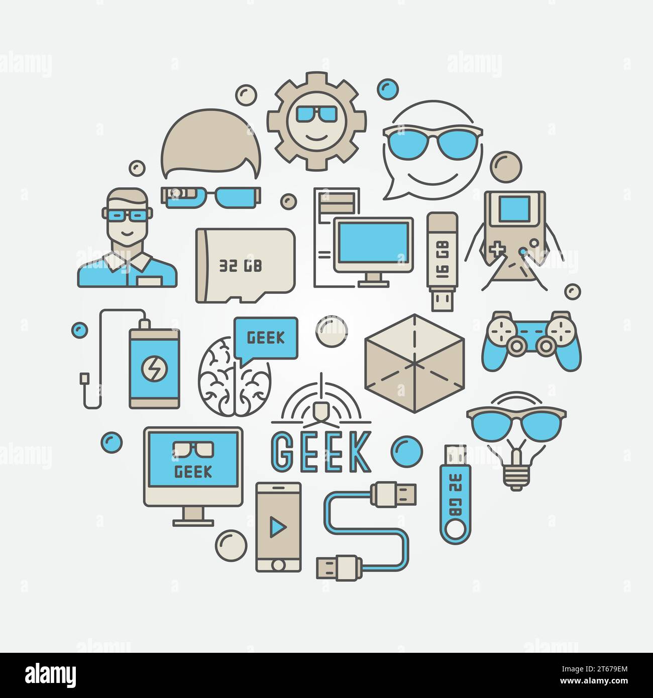 Round geek illustration - vector colorful creative nerd symbol Stock ...