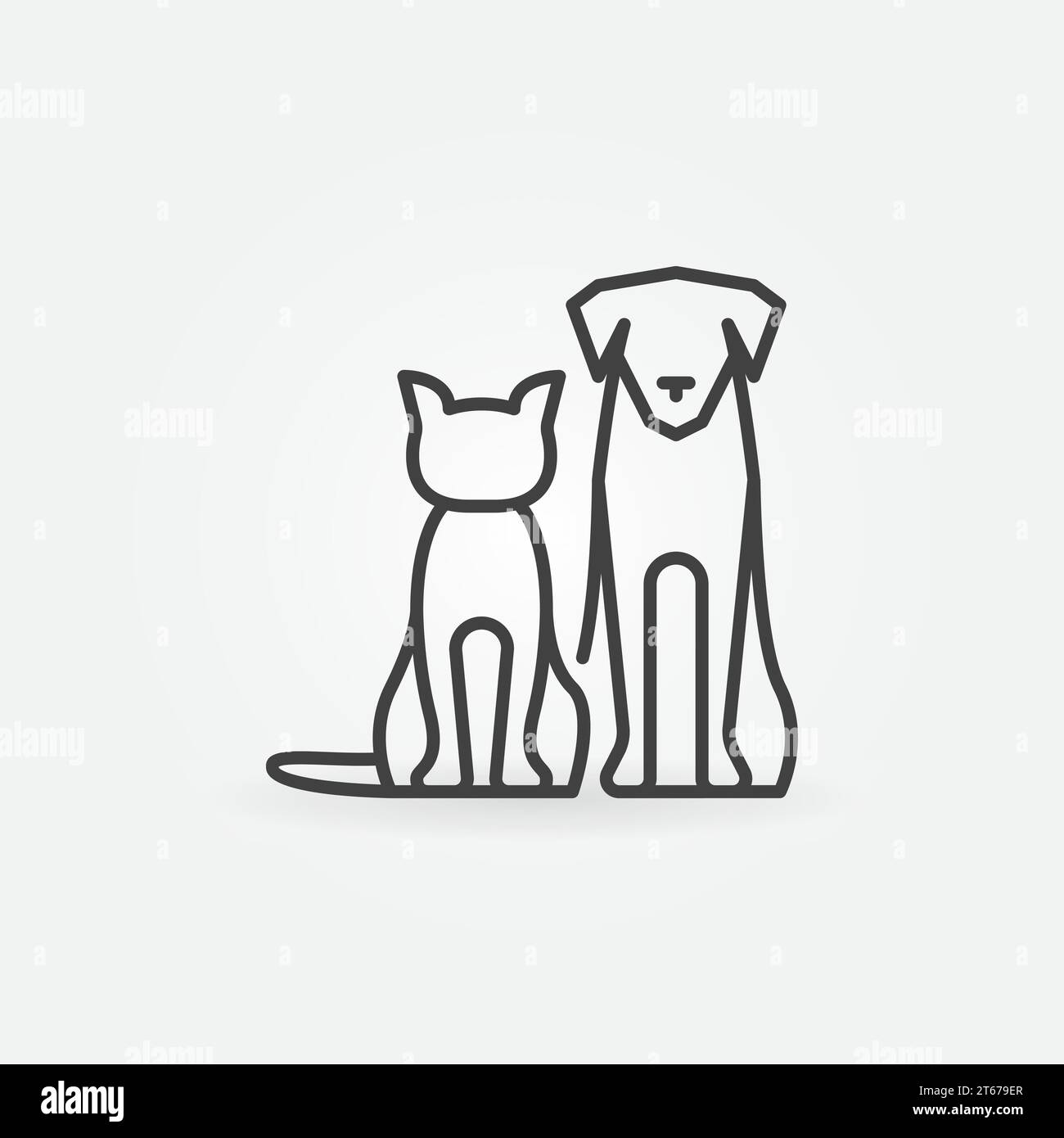 Cat with dog icon. Vector pets silhouettes in thin line style. Creative ...