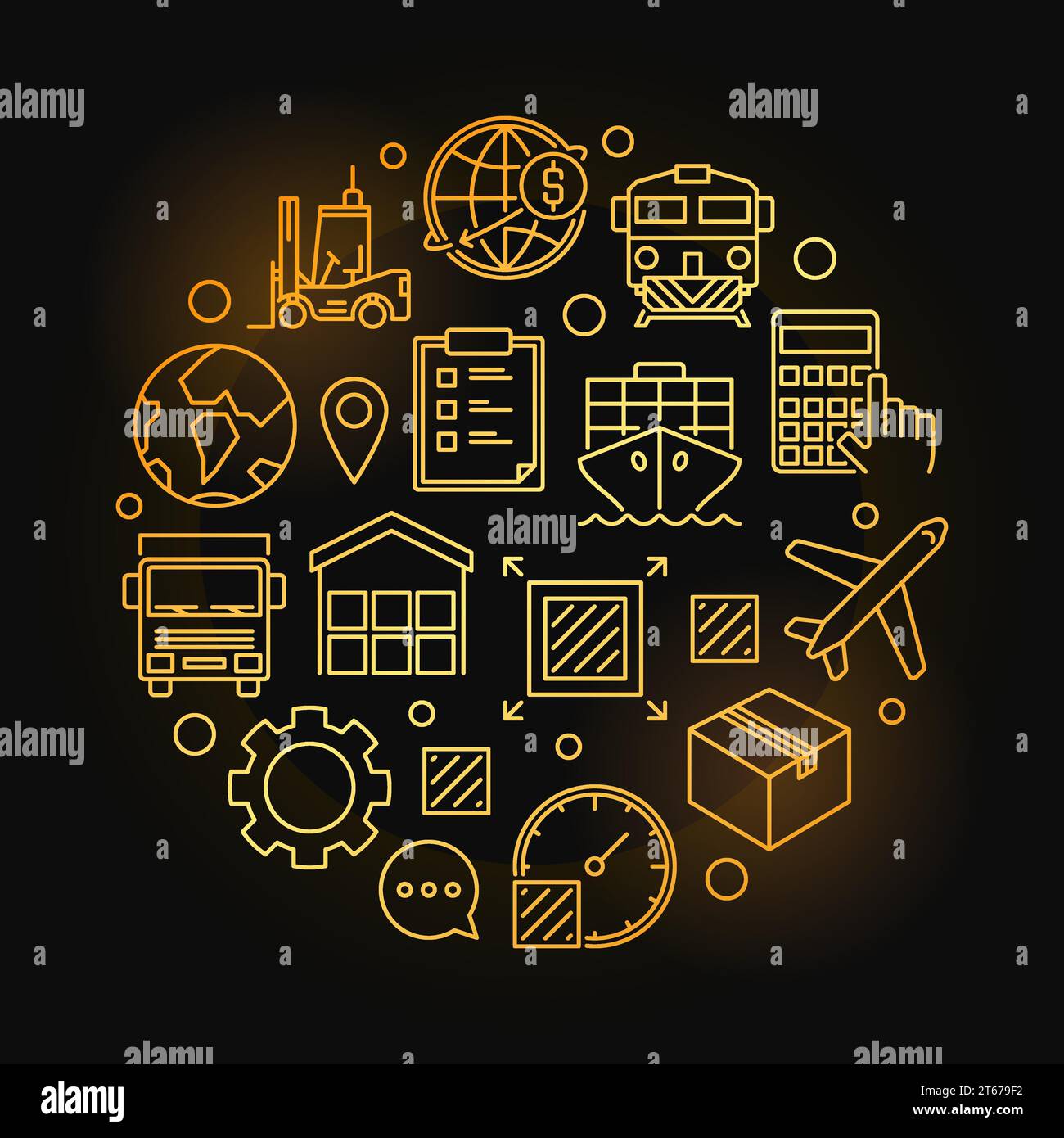Global logistics symbol. Vector round transportation and shipping ...