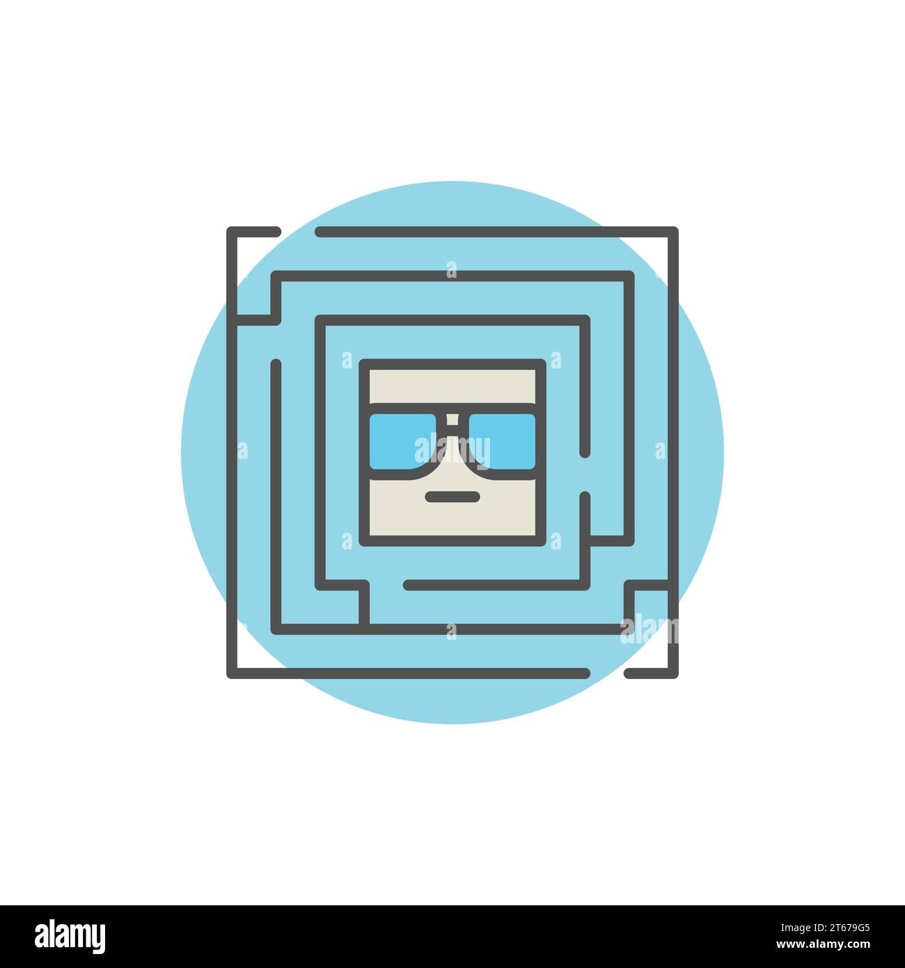 Colorful labyrinth with geek inside icon. Vector creative maze sign ...