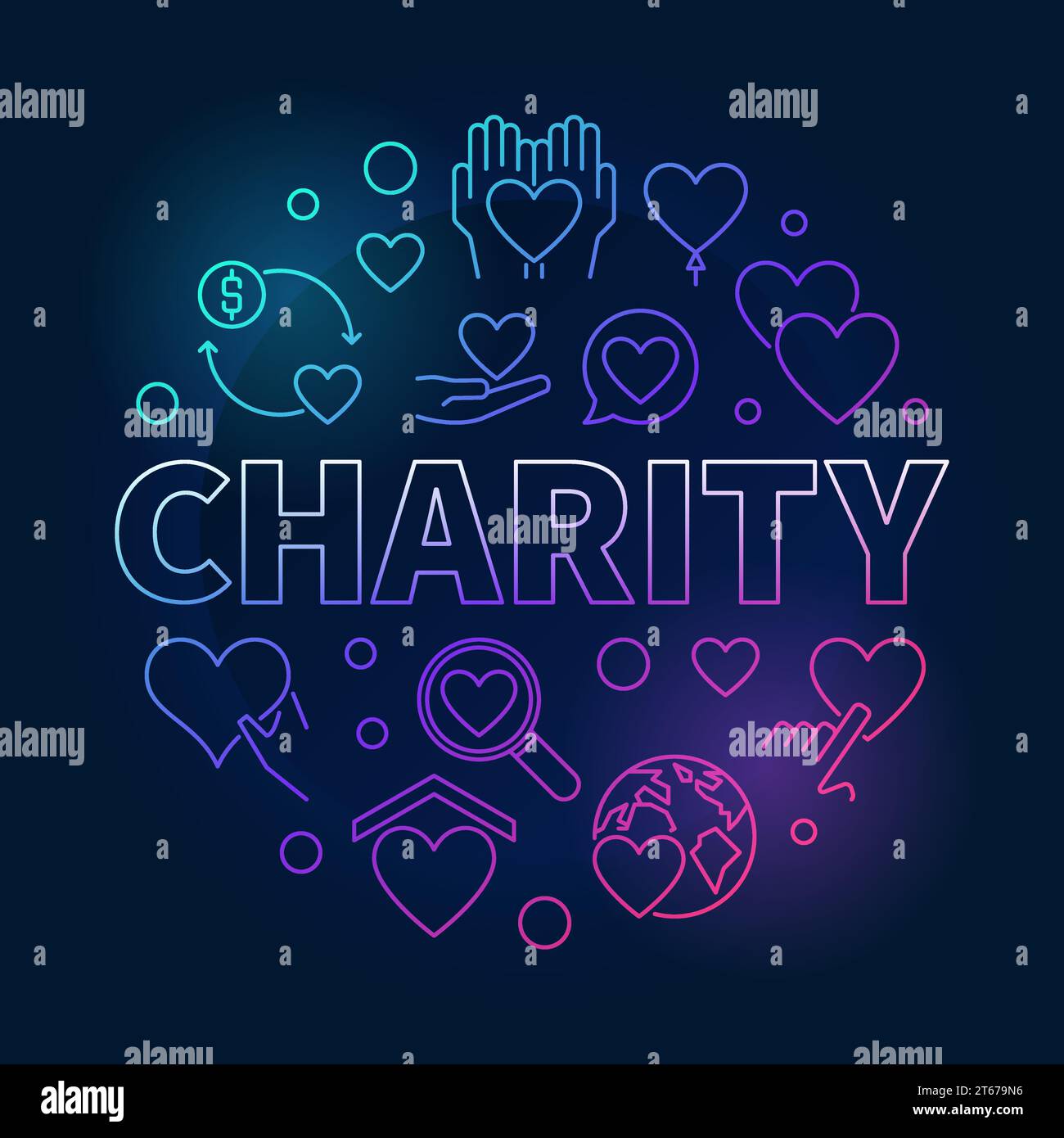 Charity round bright illustration - vector circular colored linear ...