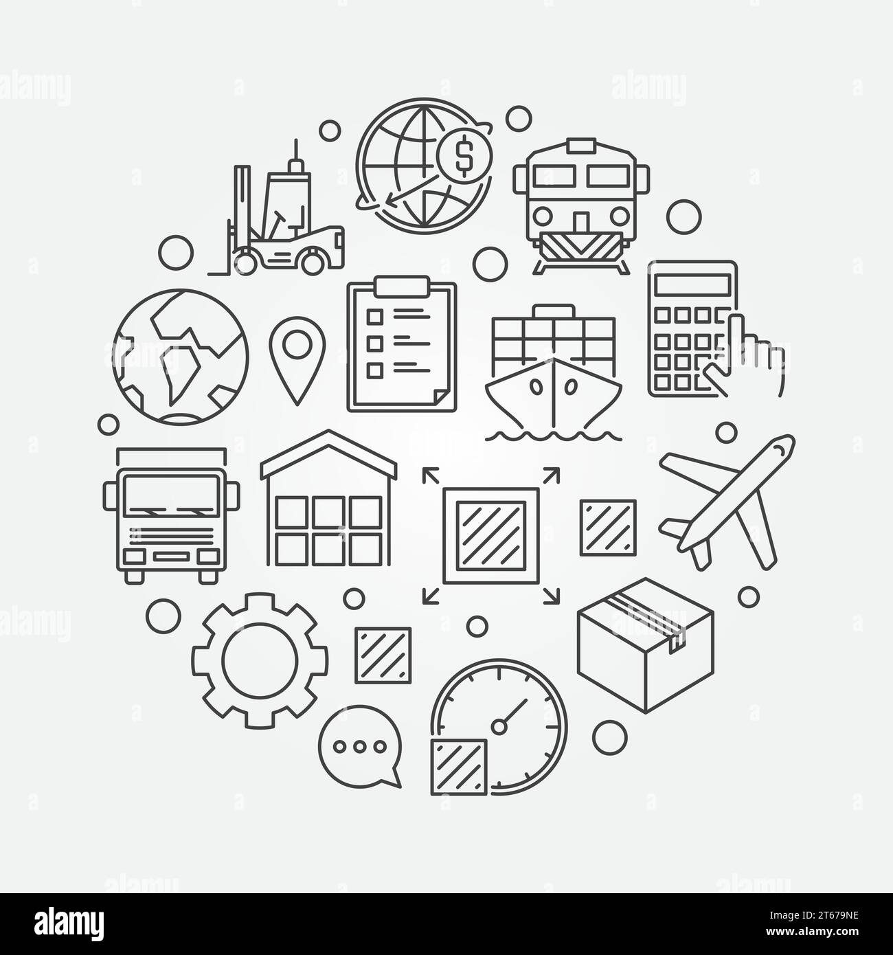Global logistics circular symbol. Vector transportation and shipping ...