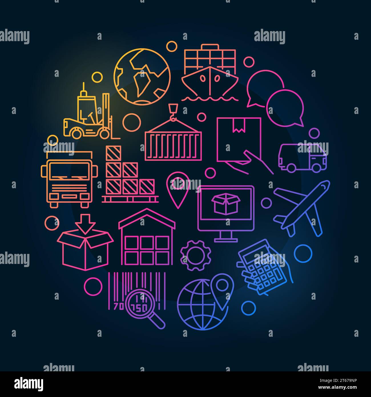 Logistic concept colorful illustration - vector bright round thin line ...