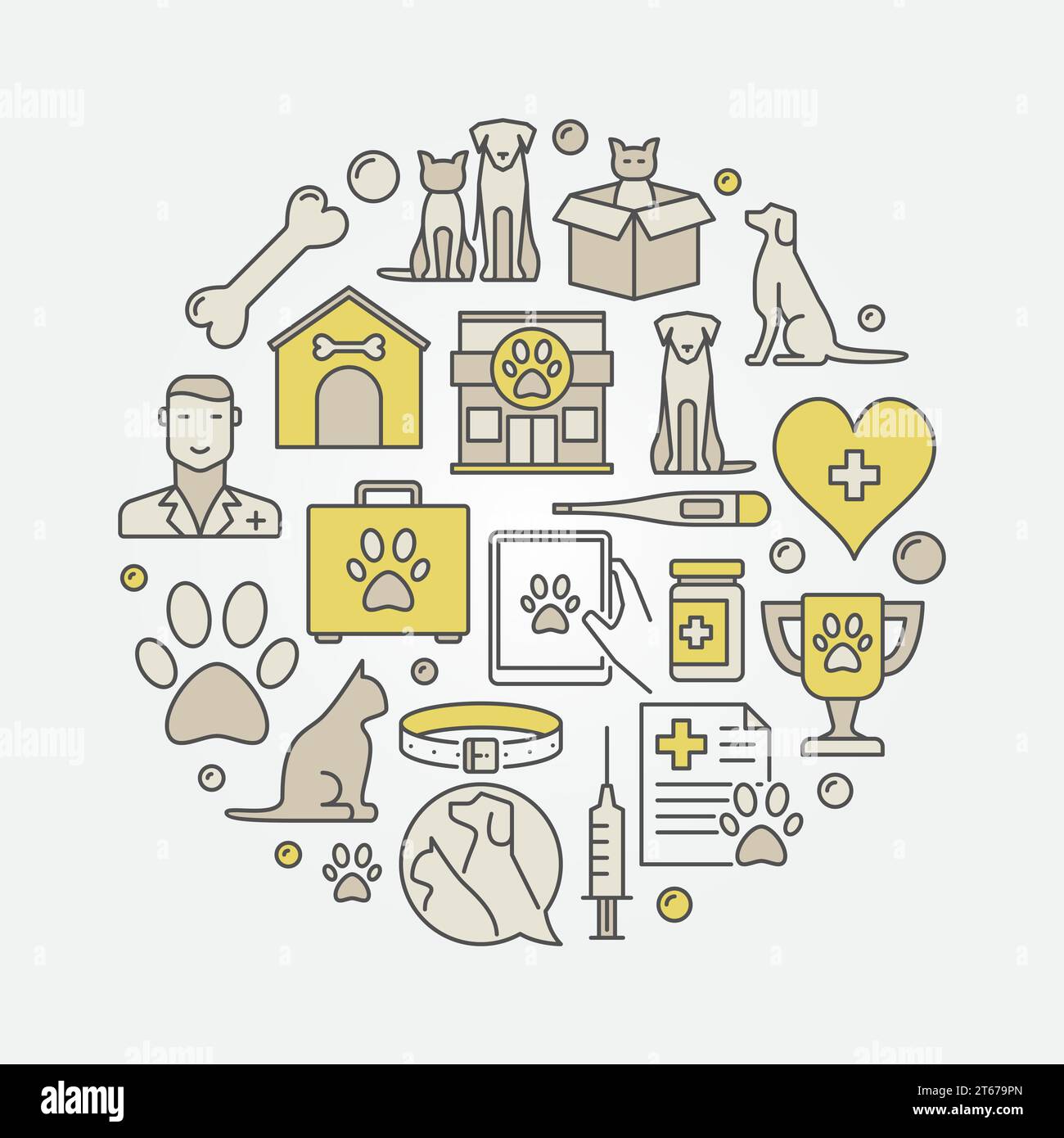 Veterinary medicine round illustration. Vector colorful cat and dog pet ...