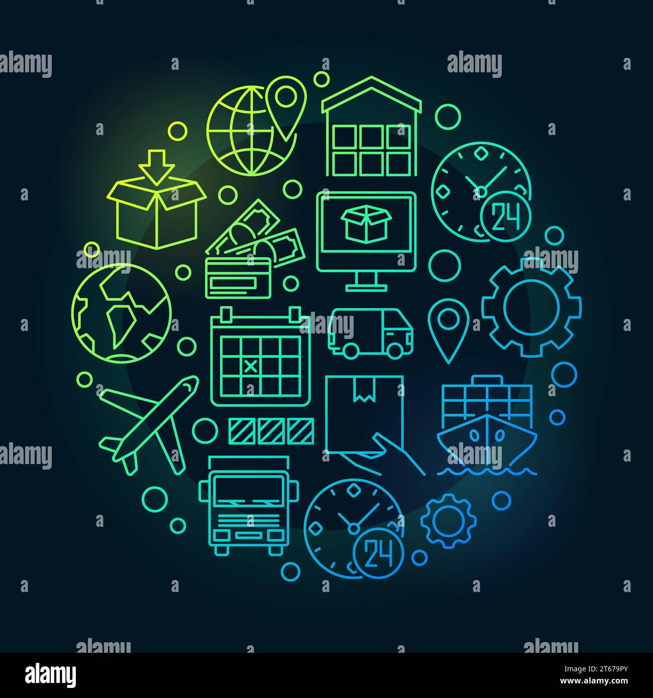 Global logistics colorful illustration - vector round bright concept ...