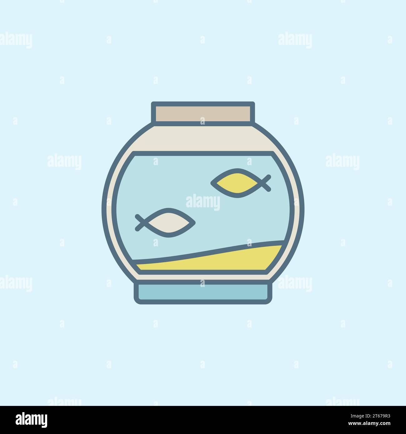 Colorful fish bowl with fish icon or design element on blue background ...