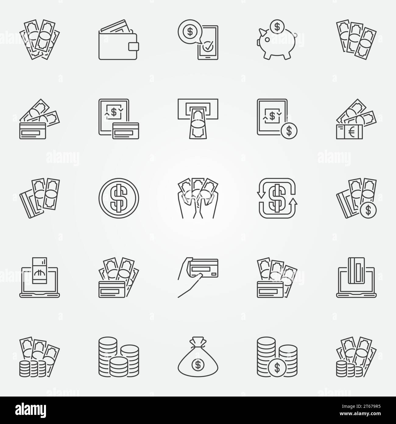 Money icons set - vector collection of cash and credit card payments ...