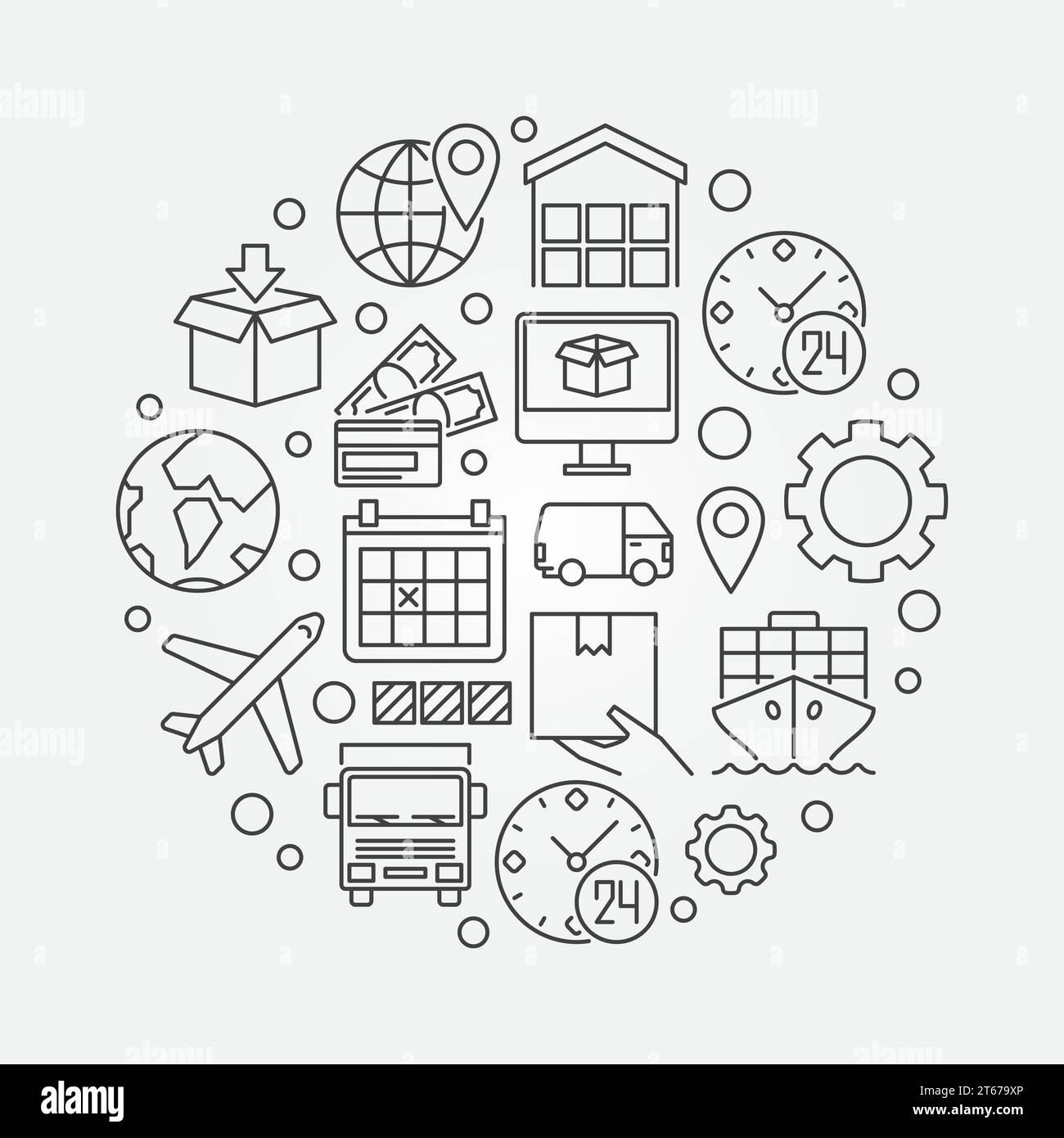 Global logistics circular illustration - vector round concept symbol ...