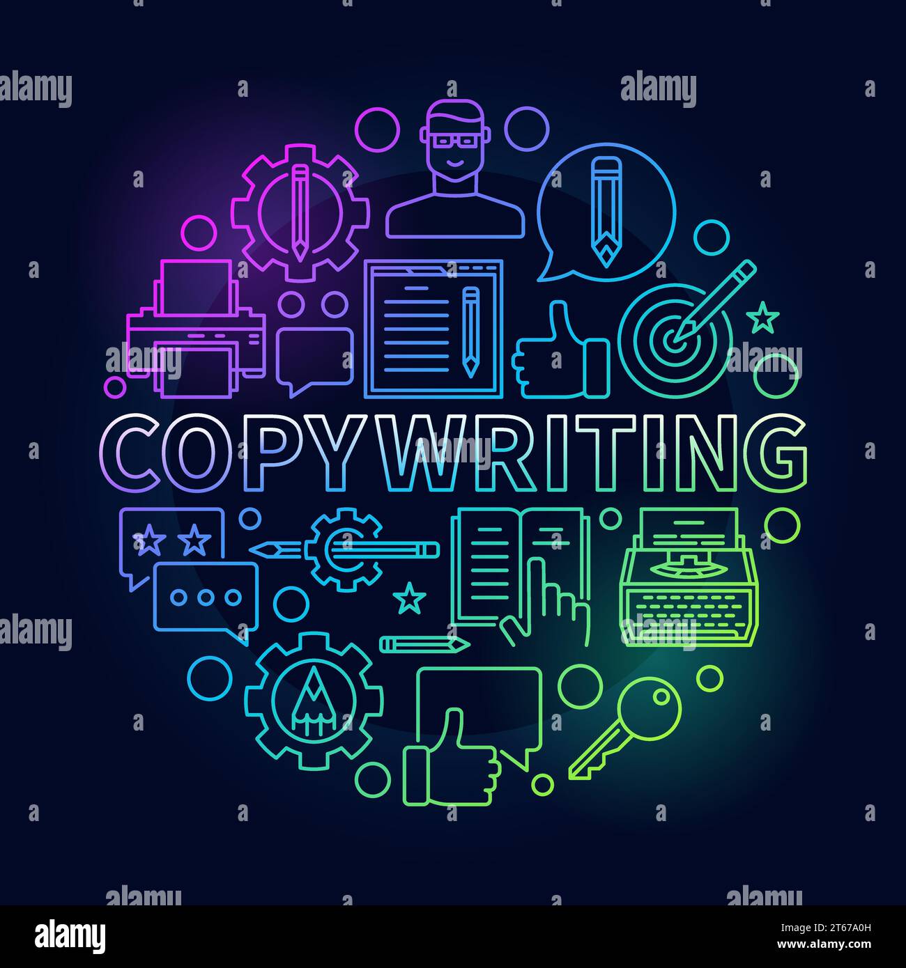 Copywriting round bright illustration. Vector colorful sign made with ...
