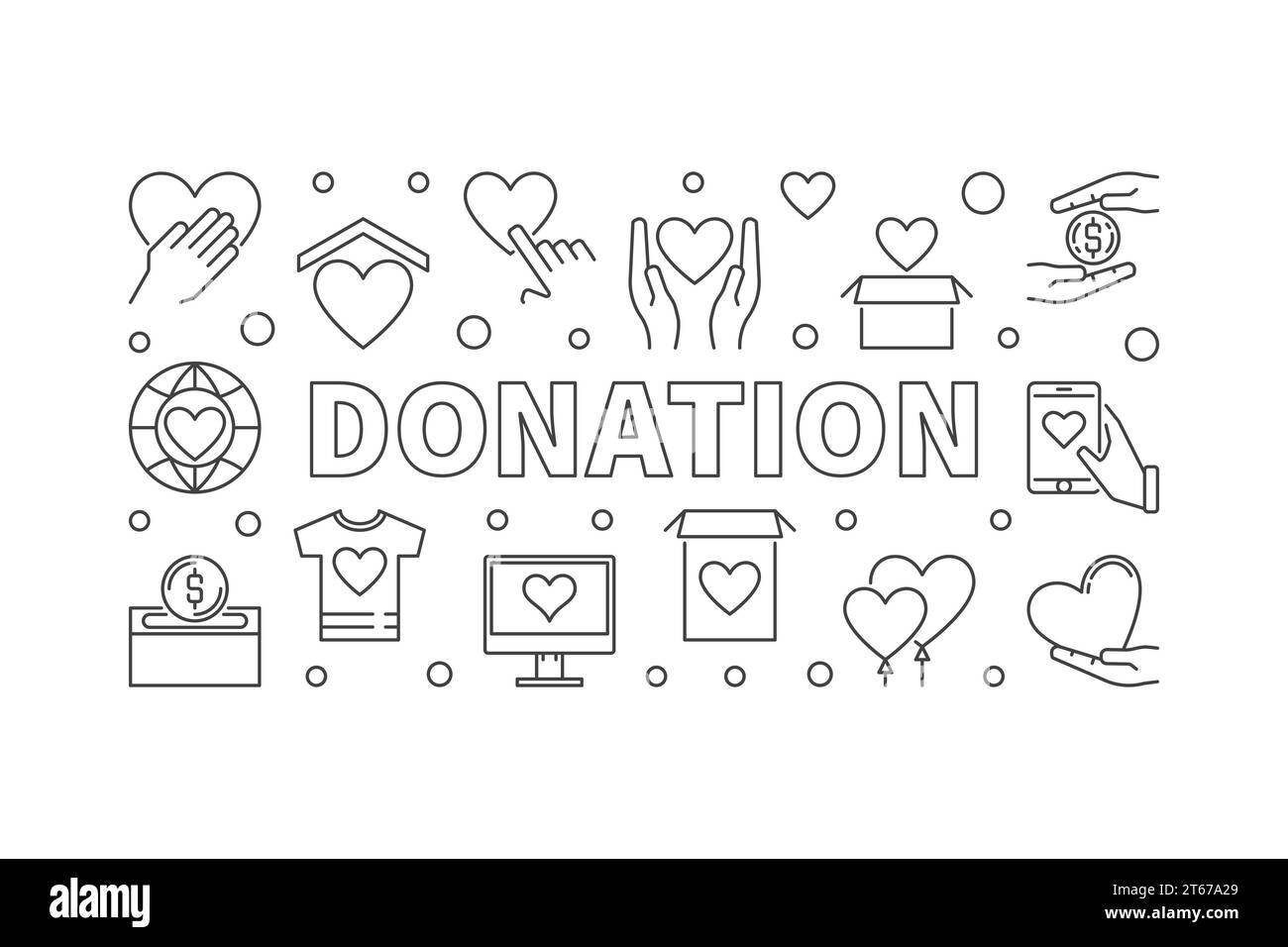 Donation horizontal illustration. Donating money vector linear concept ...