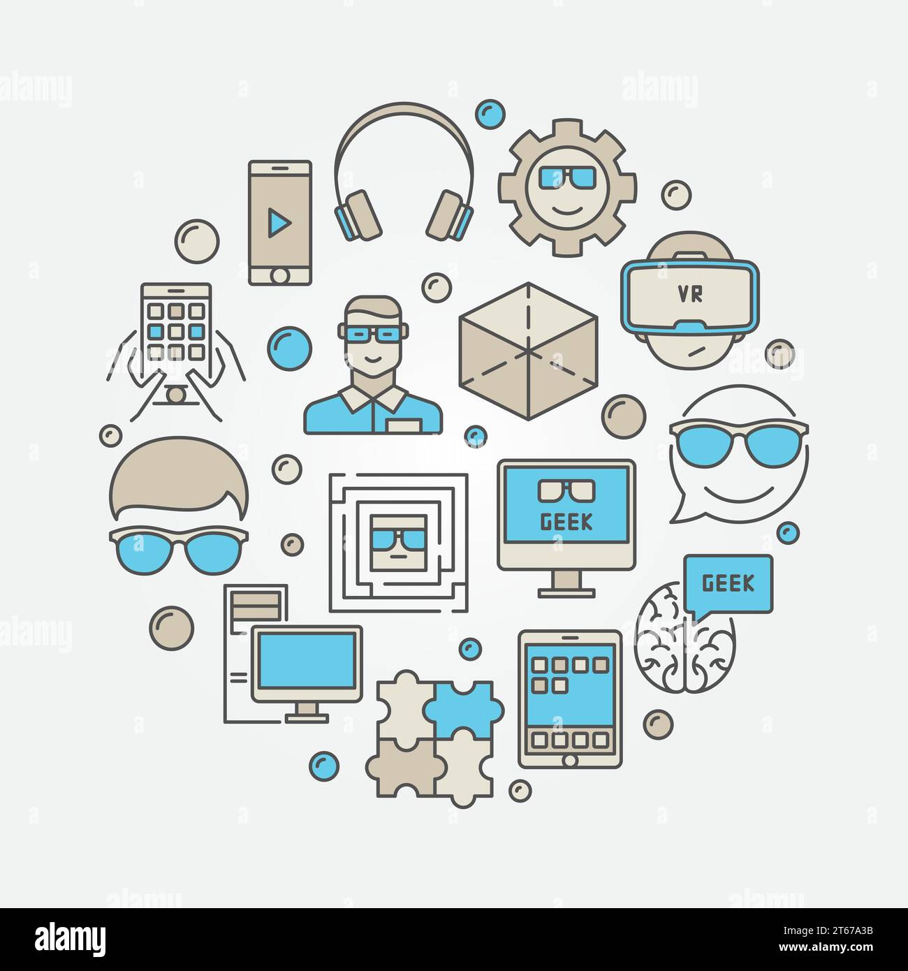 Geek circular colorful sign. Vector nerd and hipster round concept ...