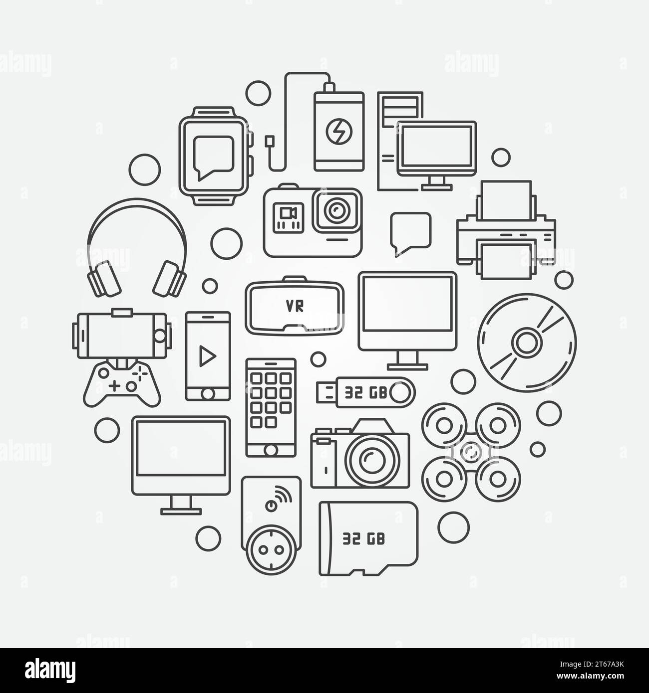 Gadgets concept round illustration. Vector creative symbol made with ...